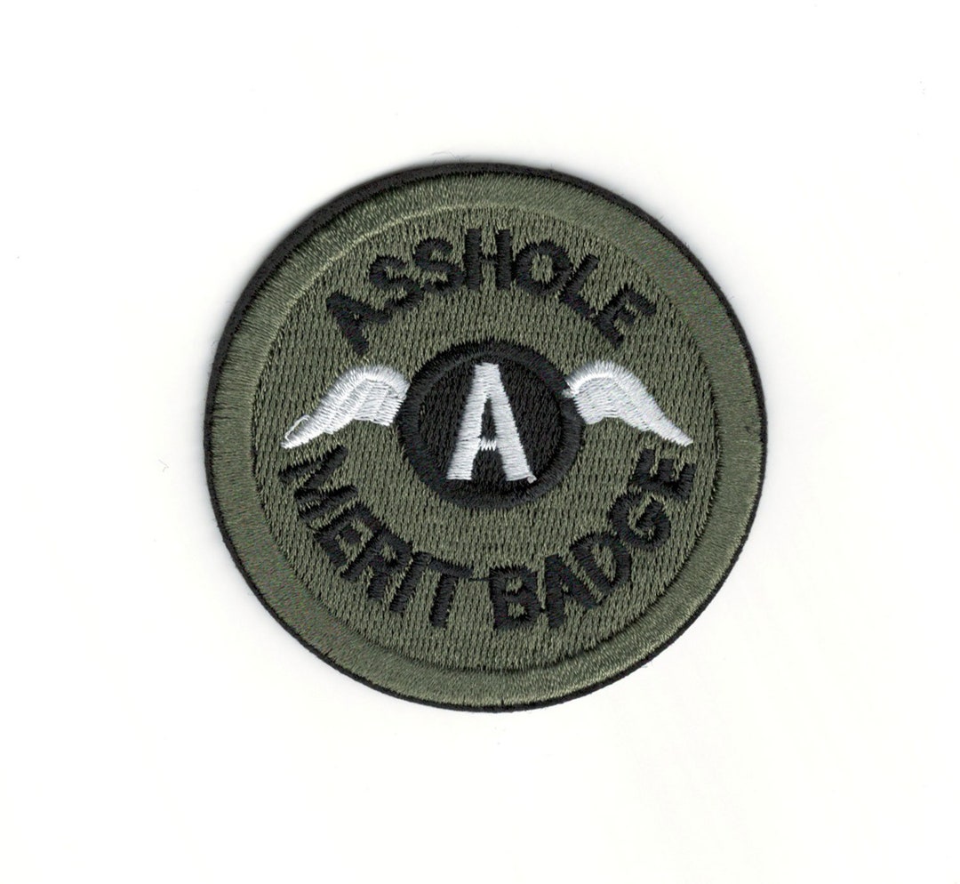 Iron On Green Black Asshole Merit Badge Military Style Embroidery