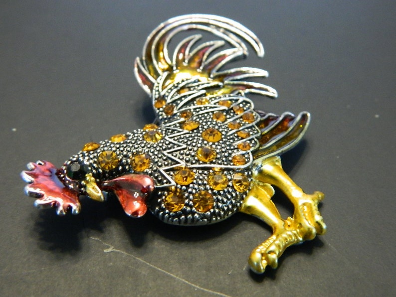 Big Rooster Red Comb Brooch Pin Silver Dotted Brushed Enamel - Etsy