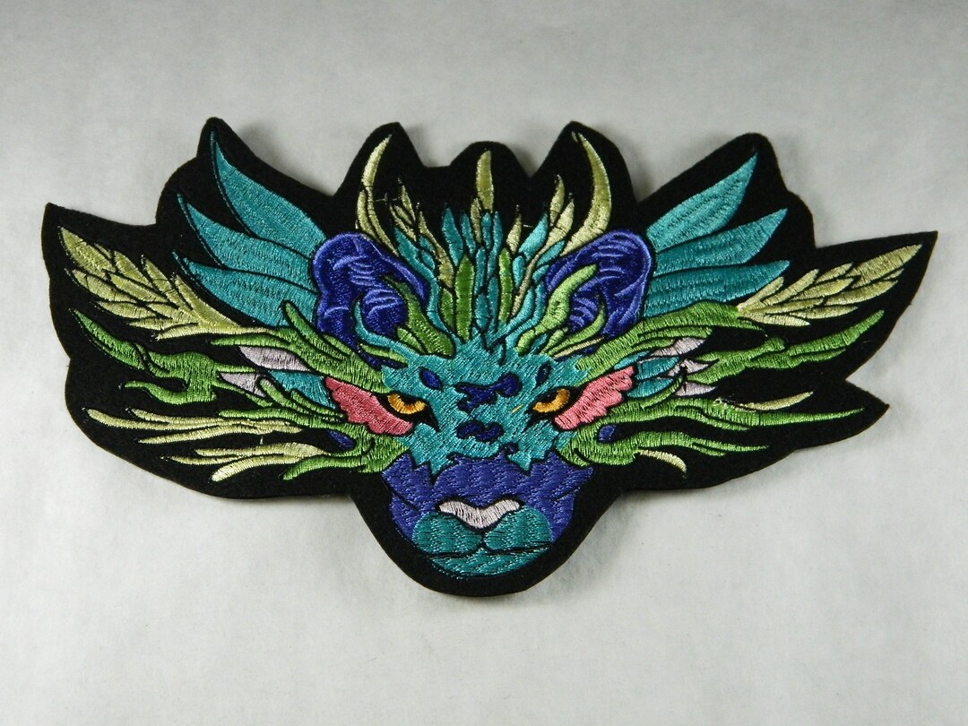 Large Mystical Iron-on Embroidered Dragon Face Patch - Big Dragon Head ...