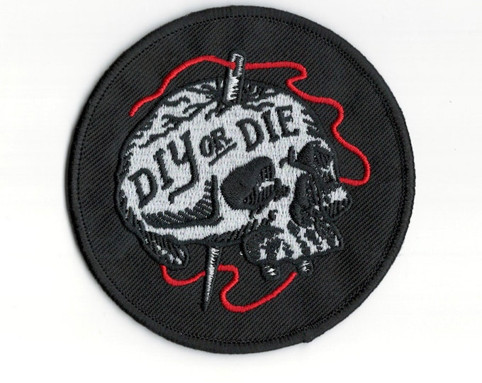 Gothic "diy or Die" Skull Embroidery Patch - Skull With Thread and ...