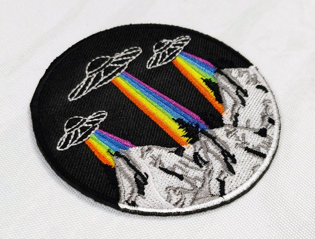 Rainbow UFO Scan Beam Alien Embroidery Patch Costume Flair - Spaceship Rocket Clothing Iron-on ...