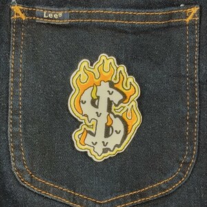 Small Blazing Hot Dollar Sign Clothing Patch - Bikers, Punk, Flaming ...