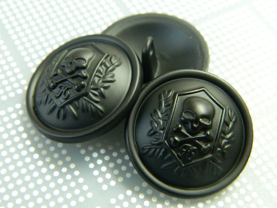 Matte Black Skull & Crossbones Shank Metal Button Black Tone Metal ...