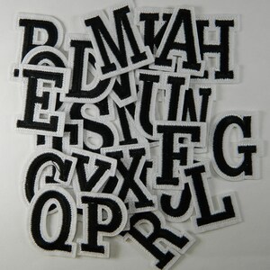 Black and White Varsity Letters Embroidery Patch - Abcs School Font ...