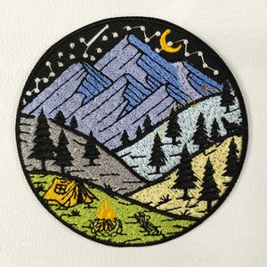 Round Mountain Side Landscape Embroidery Patch - Nature Embroidered ...