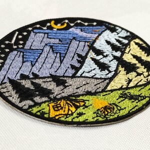 Round Mountain Side Landscape Embroidery Patch - Nature Embroidered ...