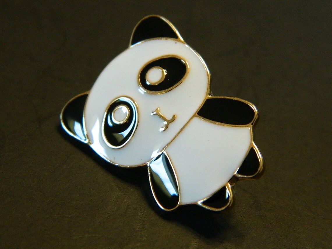 Cute Cartoon Style Enamel Panda Lapel Pin Black & White | Etsy