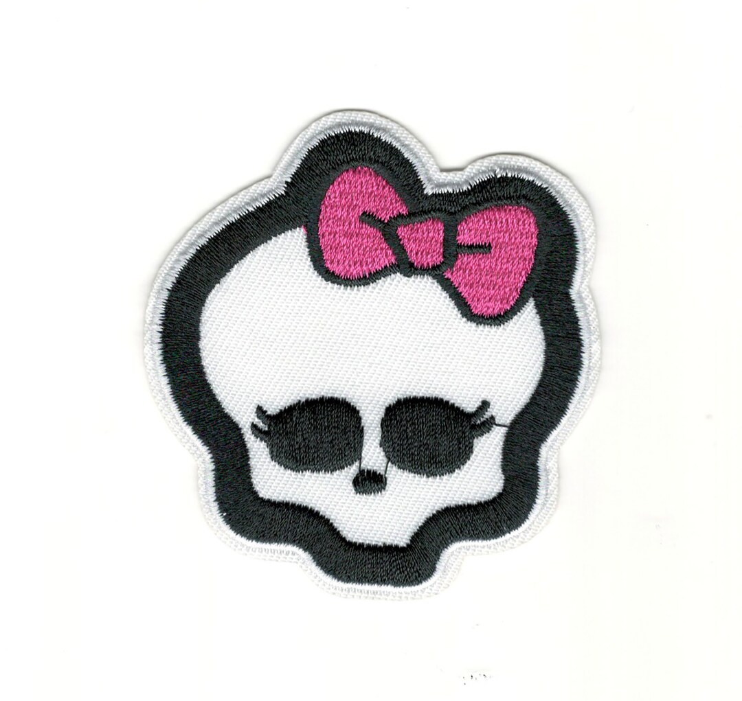 White Skull Pink Bow Embroidered Patch Lady Death Skeleton Skull ...