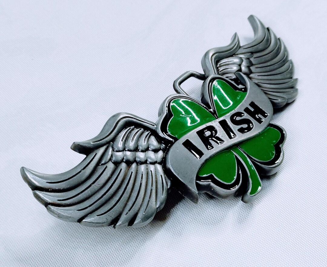 Luck of the Irish Pewter Belt Buckle - Irish 4 Leaf Clover Belt Buckle ...