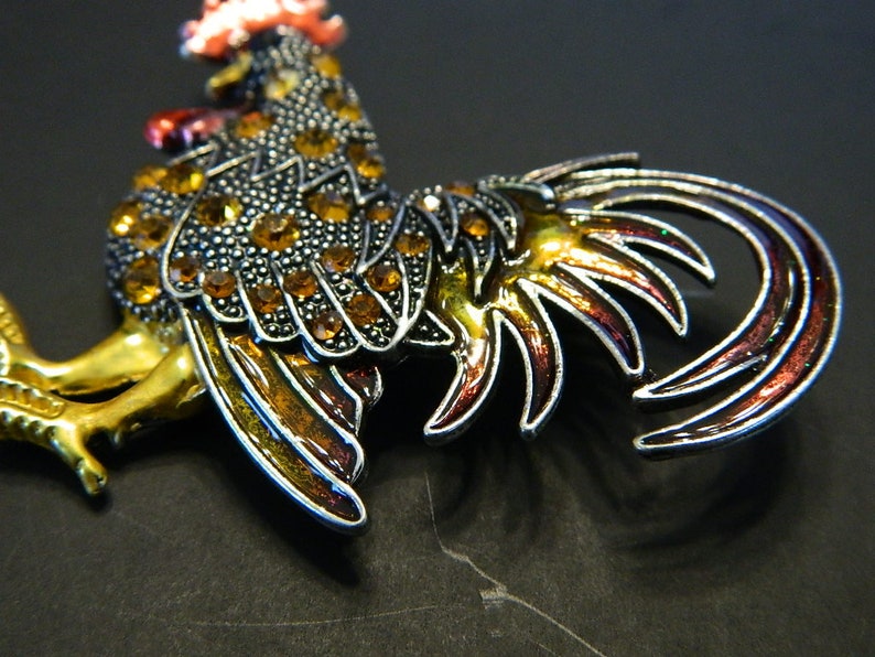 Big Rooster Red Comb Brooch Pin Silver Dotted Brushed Enamel - Etsy
