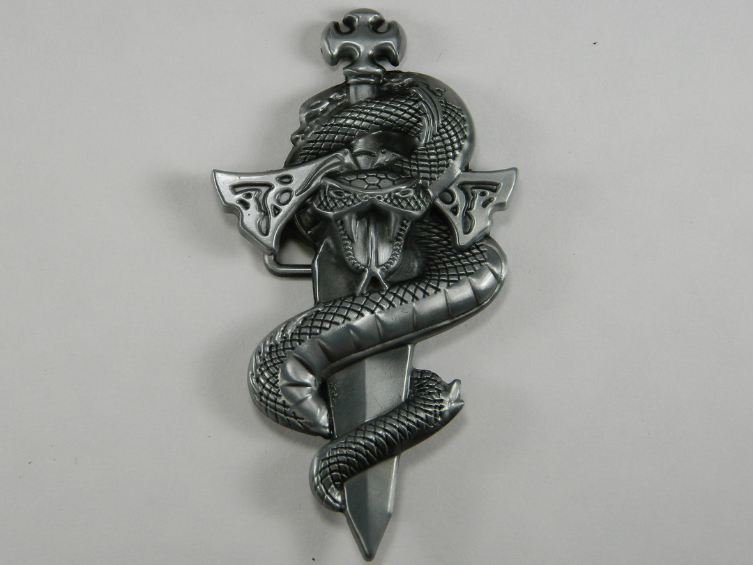 Serpent Coiled Around A Sword Metal Belt Buckle - Sword and the Snake ...