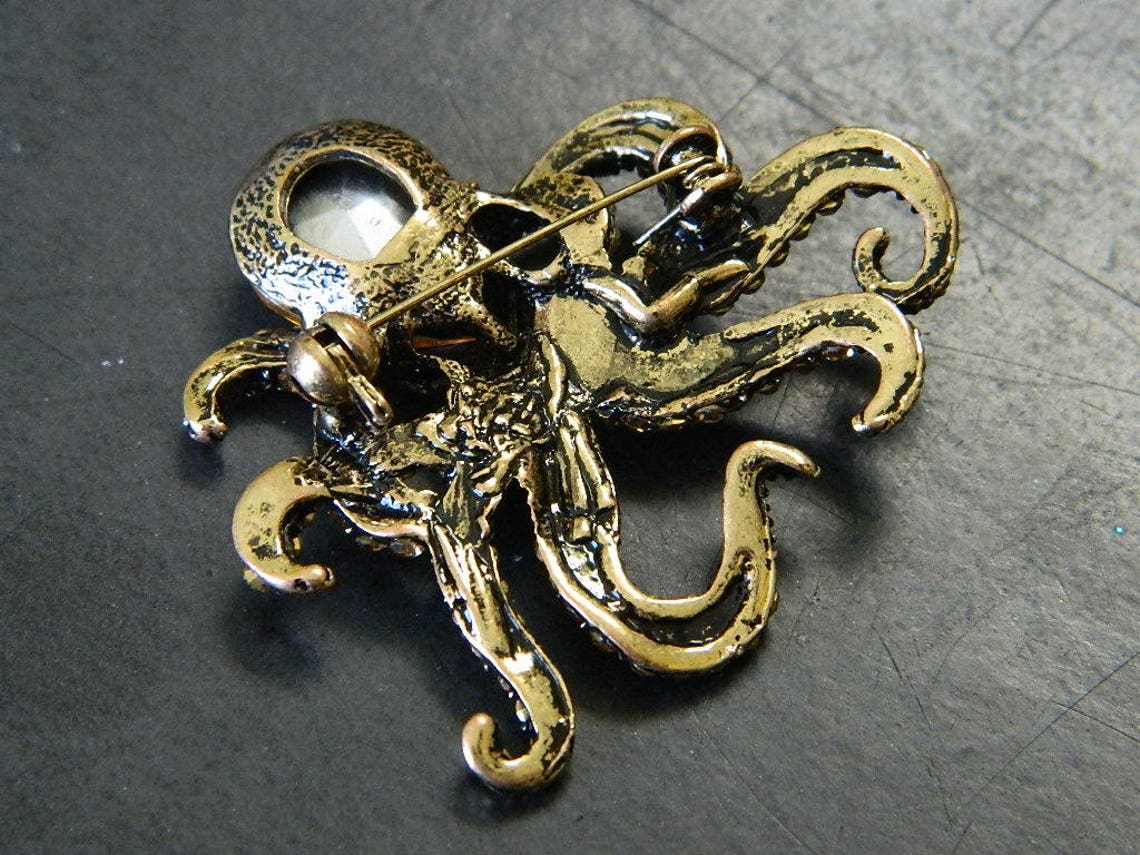 Incredible Octopus Brooch Pin Antique Golden Pewter & Gold - Etsy