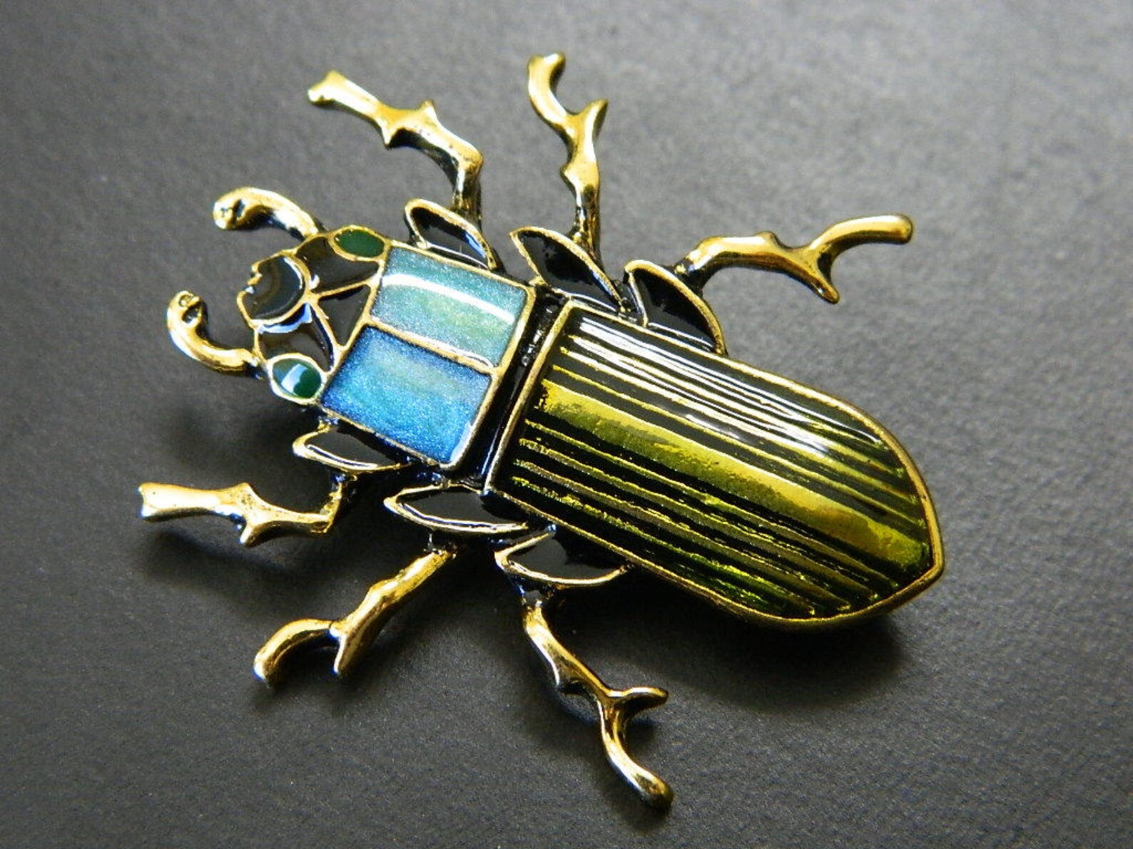 Pewter Gold & Blue Enamel Coated Scarab Beetle Brooch Pin - Etsy