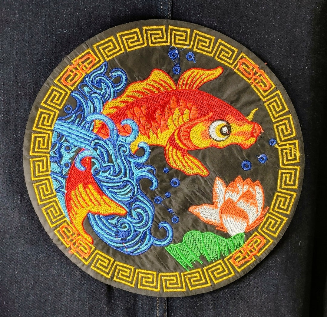 Big Koi Fish Iron-on Embroidered Dragon Patch - Fish Embroidery Patch ...