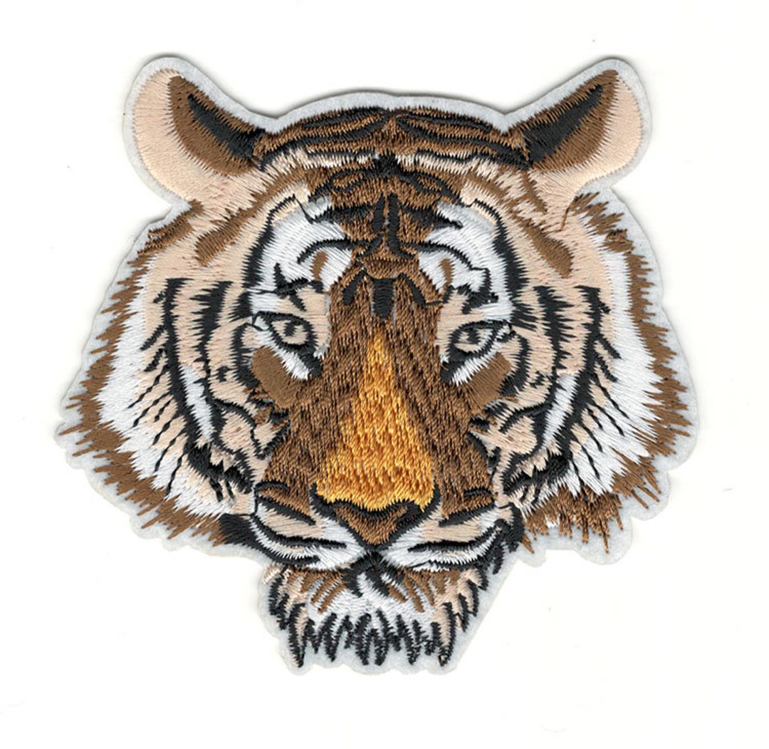 Brown & White Striped Tiger Iron-on Embroidery Patch - Beautiful ...