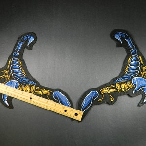 MASSIVE Set Twin Blue & Yellow Scorpions Iron on Embroidered Patches- Big Pair Scorpion ...
