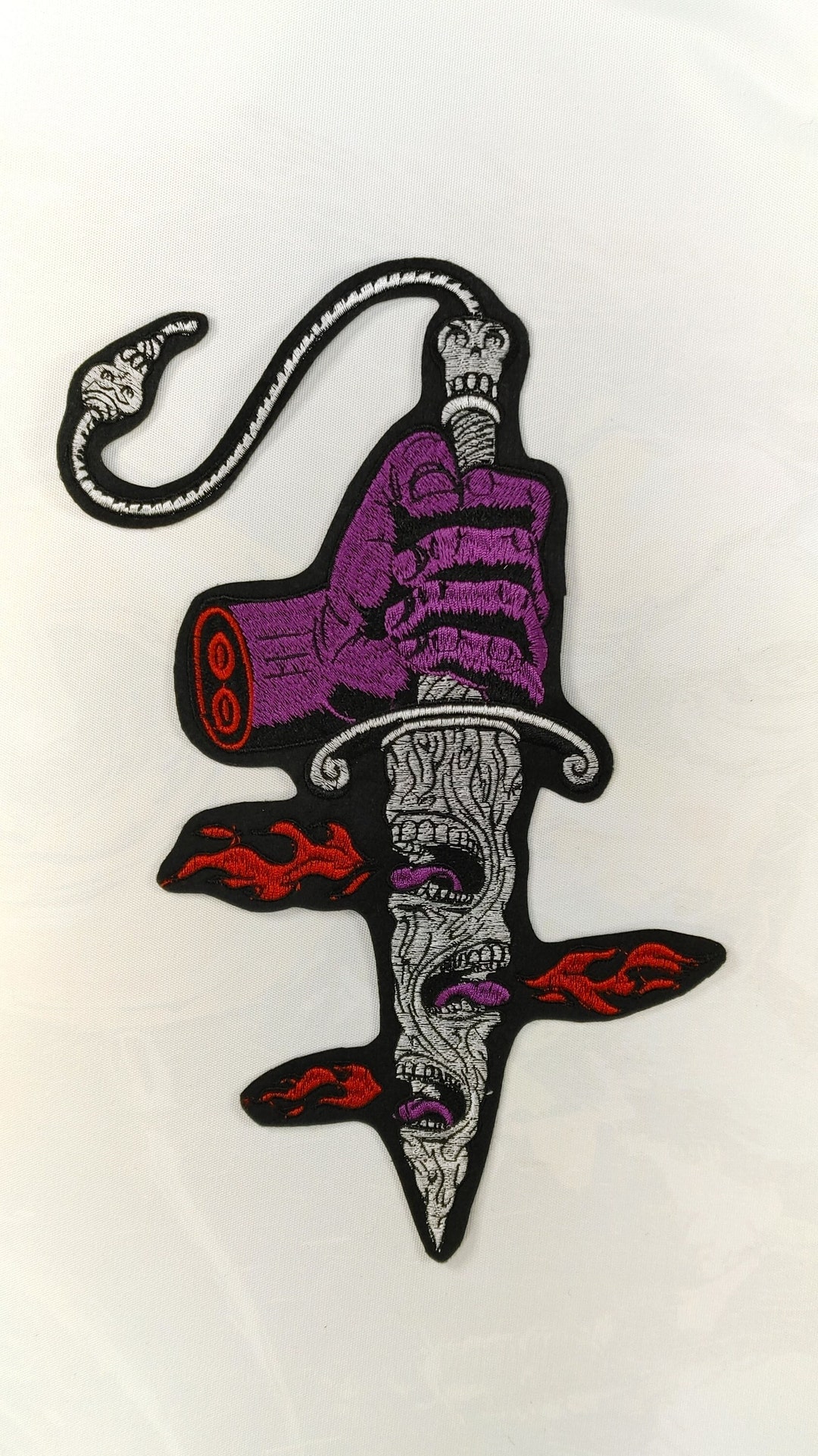 Large Purple Screaming Dagger Iron on Embroidery Patch - Severed Hand ...