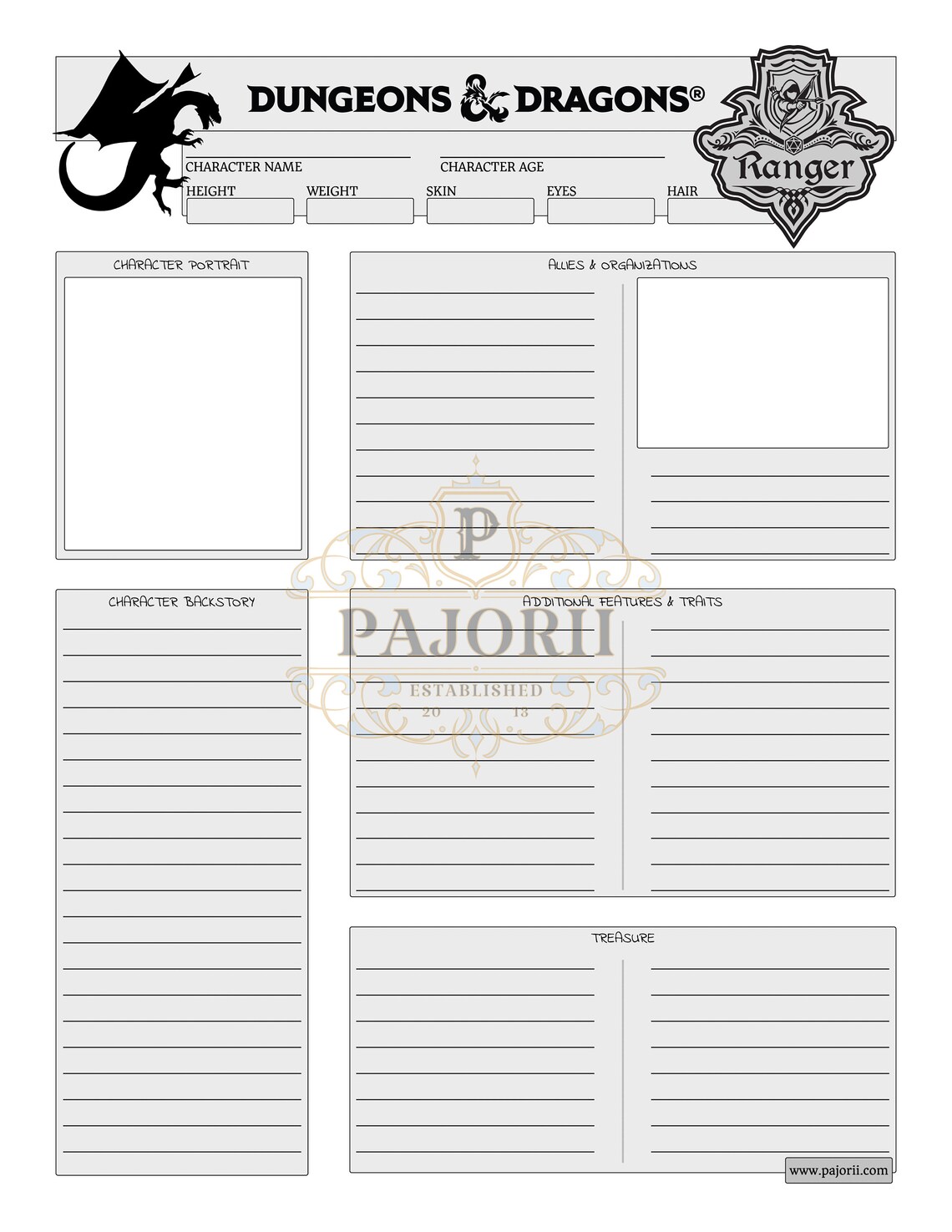 Dungeons & Dragons 5E Ranger Character Sheet 2 Sided Digital - Etsy