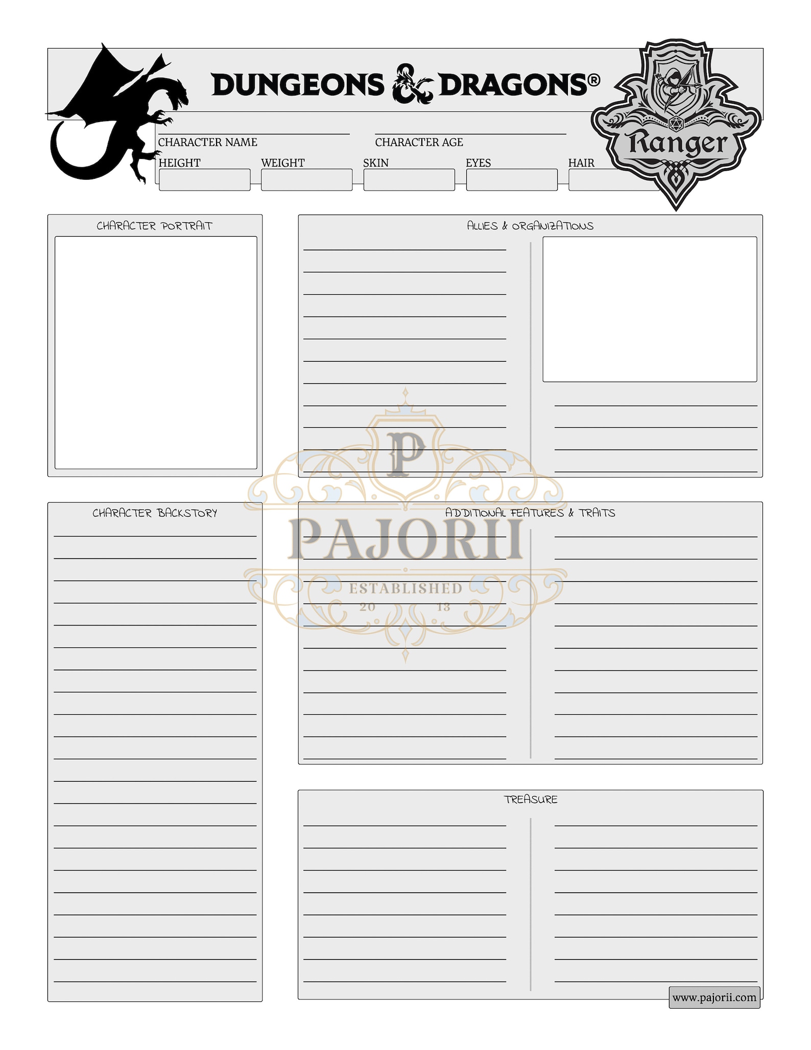 Dungeons & Dragons 5E Ranger Character Sheet 2 Sided Digital - Etsy