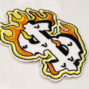 Small Blazing Hot Dollar Sign Clothing Patch - Bikers, Punk, Flaming ...