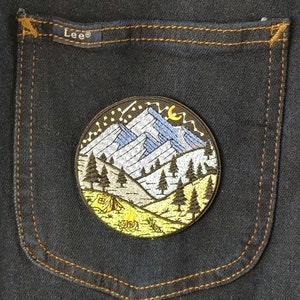 Round Mountain Side Landscape Embroidery Patch - Nature Embroidered ...
