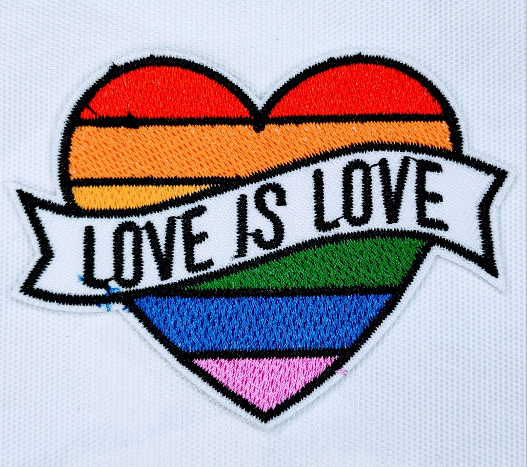 Small Love is Love Heart Embroidery Patch - LGBTQ Rainbow Heart Love ...