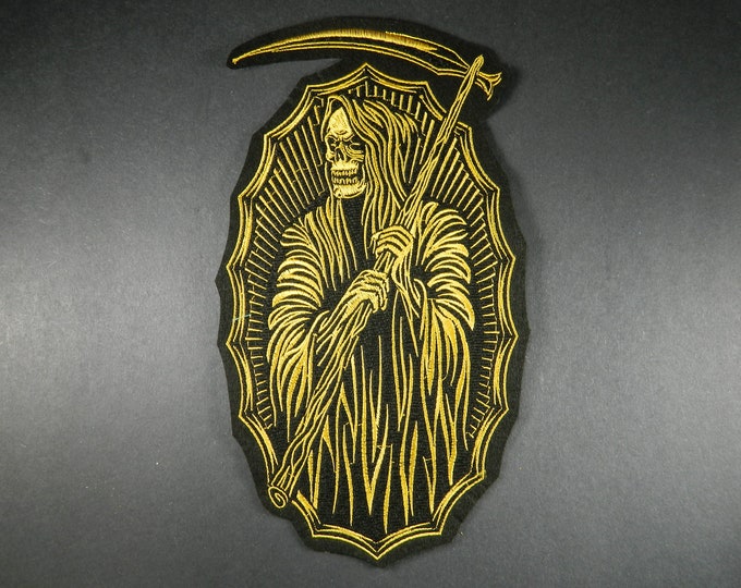 BIG Golden Grim Reaper Iron on Embroidered Patch Large Death Grim ...