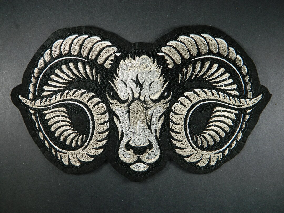 BIG Silver Ram Sheep Head Iron on Embroidered Patch - Large Adhesive ...