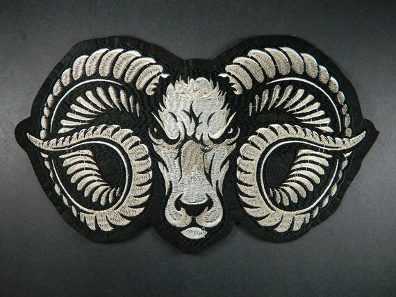 BIG Silver Ram Sheep Head Iron on Embroidered Patch Large | Etsy