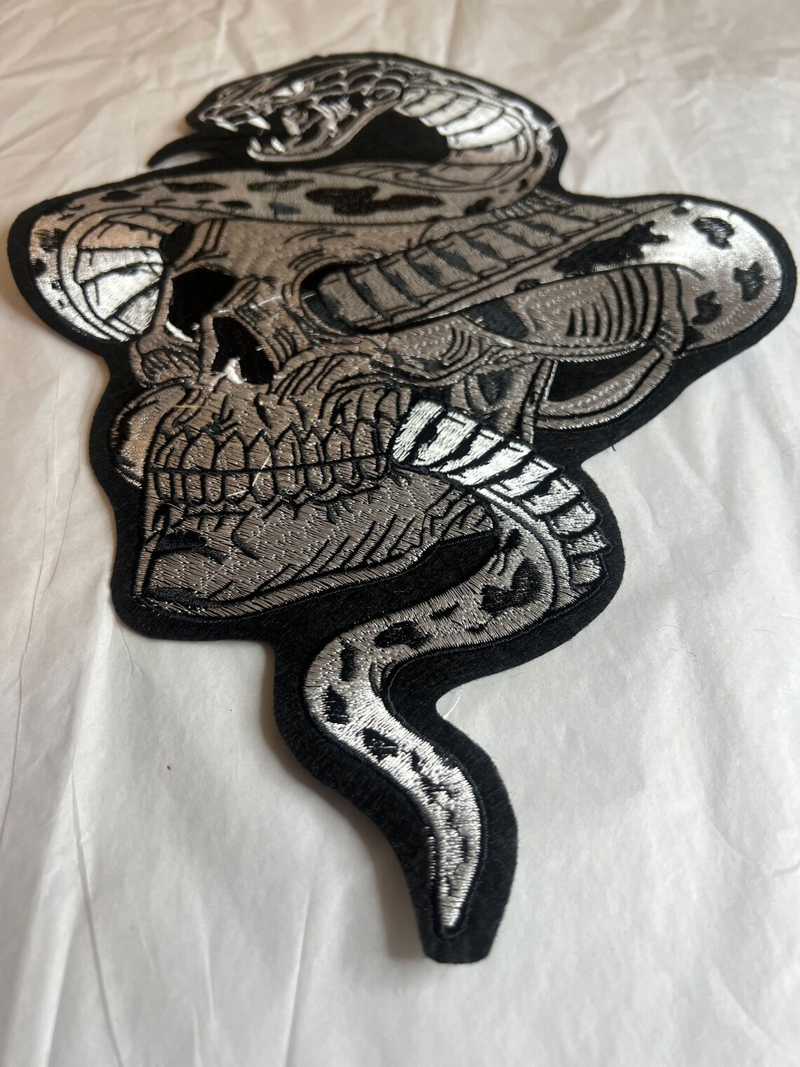 Big Silver & Black Skull With Viper Snake Iron-on Embroidered - Etsy