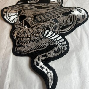 Big Silver & Black Skull With Viper Snake Iron-on Embroidered Patch ...