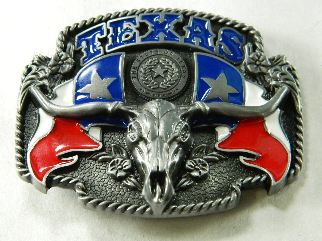 Texas Flag Cow Skull Metal Belt Buckle - Mens Specialty Metal Belt ...