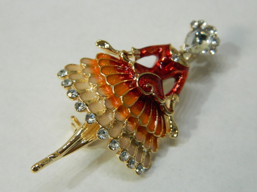Big Red Ballerina Brooch Pin Silver Dotted Brushed Enamel Pewter ...