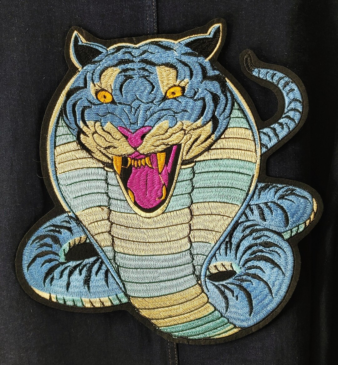 MASSIVE Hooded Tiger Cobra Iron-on Embroidered Patch - LARGE Tiger ...