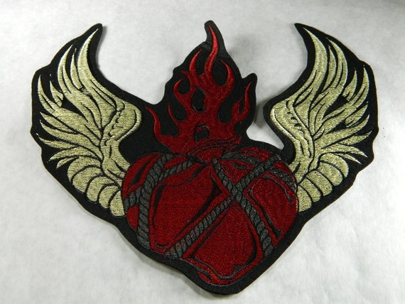 Large Sacred Heart Embroidery Patch Red & Gold Colorful | Etsy