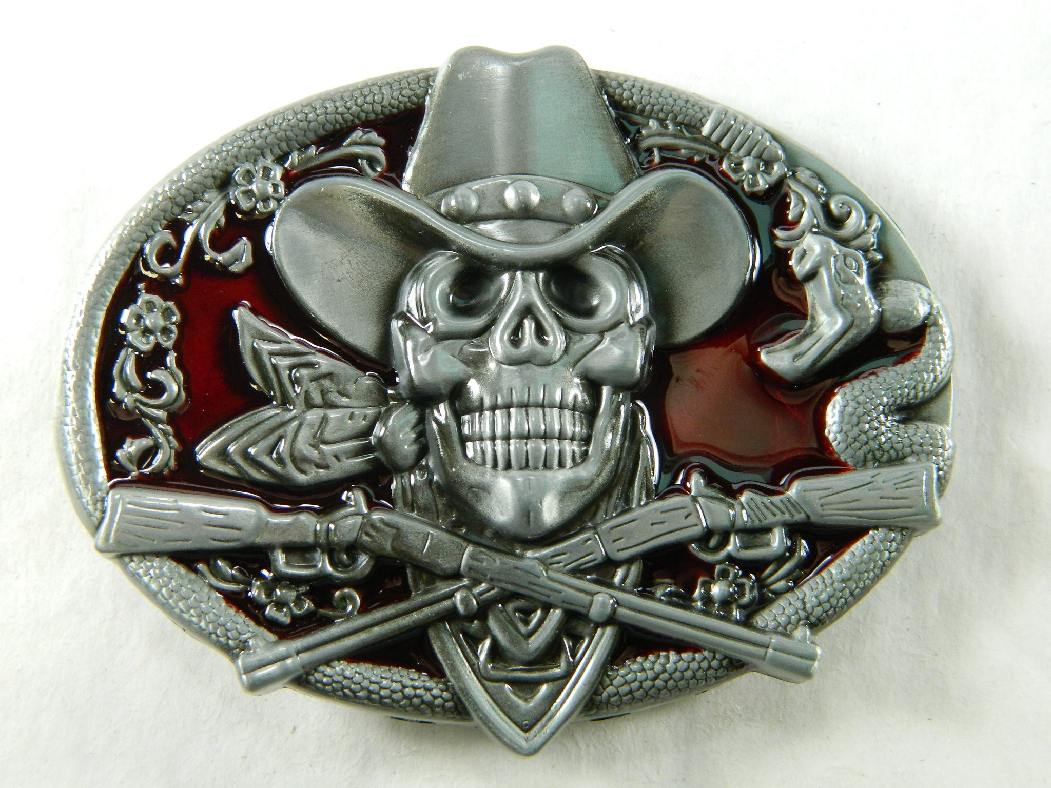 Cowboy Skull Red Pewter Belt Buckle Mens Specialty Cowboy - Etsy