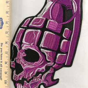 Large Purple Skull Grenade Iron on Embroidery Patch - Hand Grenade Skull Iron-on Patch Iron on ...