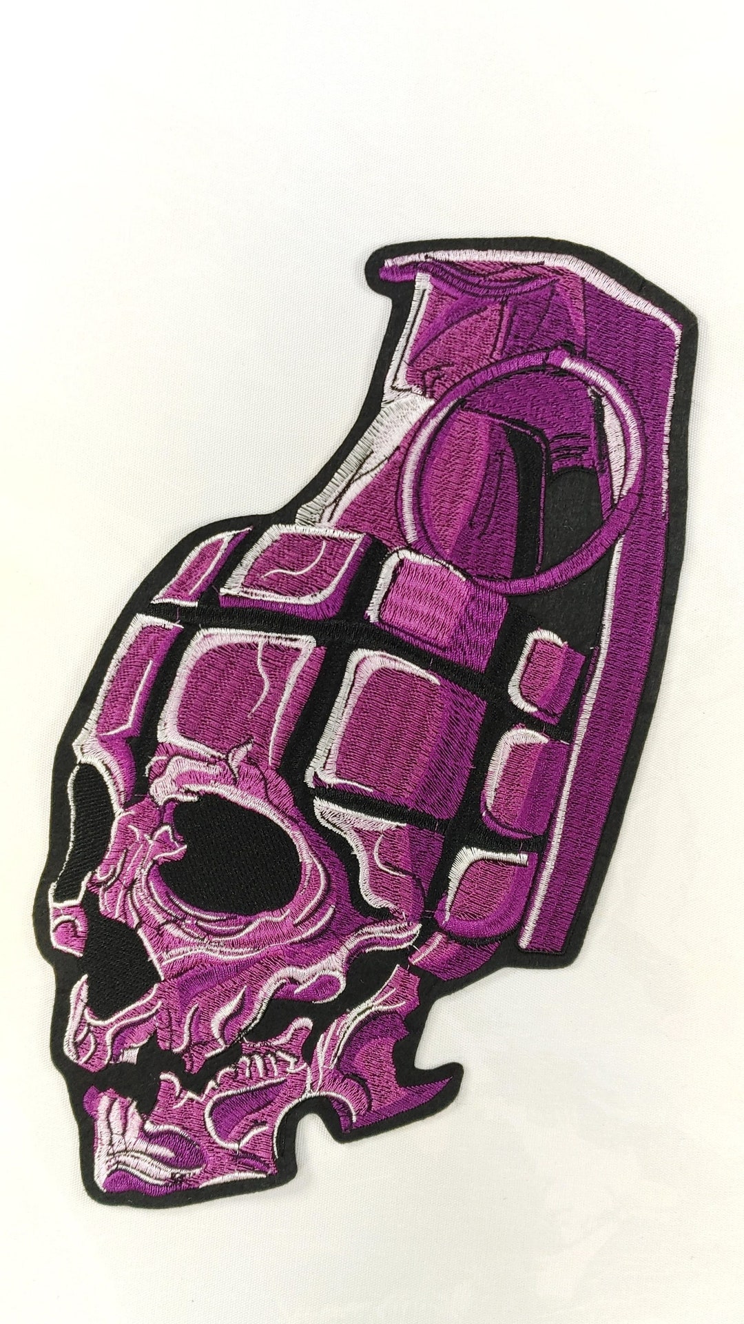 Large Purple Skull Grenade Iron on Embroidery Patch - Hand Grenade Skull Iron-on Patch Iron on ...