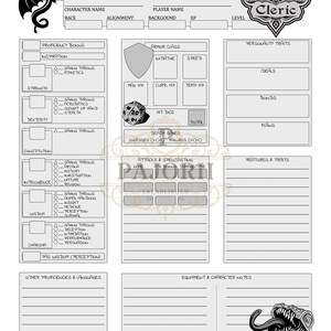 Dungeons & Dragons 5E Cleric Character Sheet 2 Sided Digital Download ...