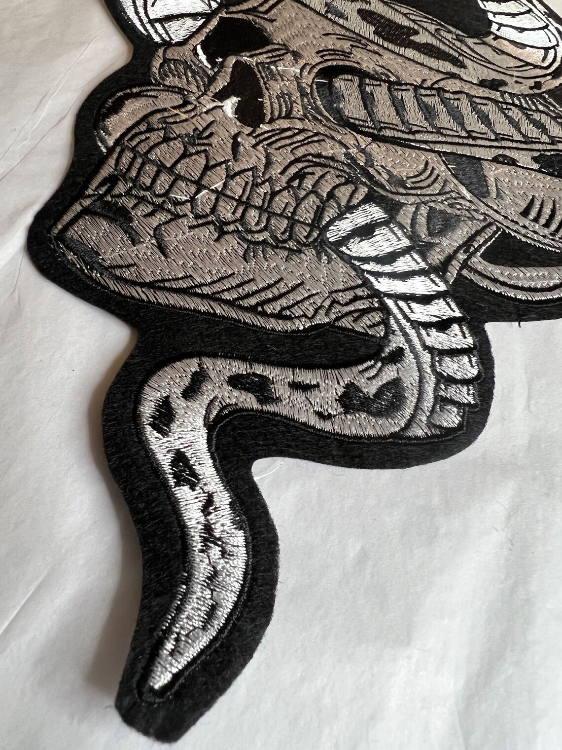 Big Silver & Black Skull With Viper Snake Iron-on Embroidered - Etsy