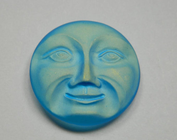 31MM Vintage Frosted Medium Sky Blue Man in the Moon Czech Glass Button ...