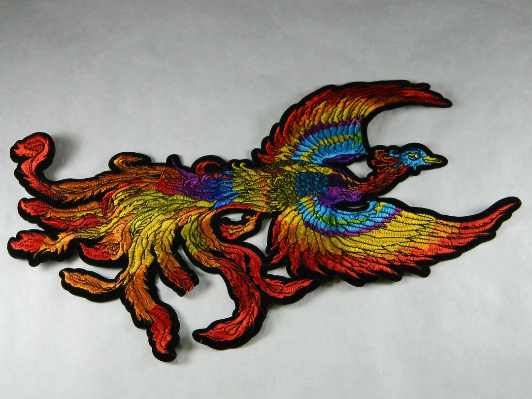 Large Chinese Phoenix Embroidered Sew-on Patch – Red, Yellow & Blue - Etsy