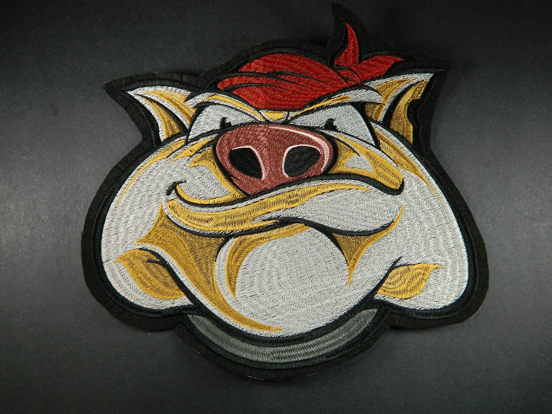 BIG Pig With Bandana Statement Iron on Embroidered Patch - Large Cool ...