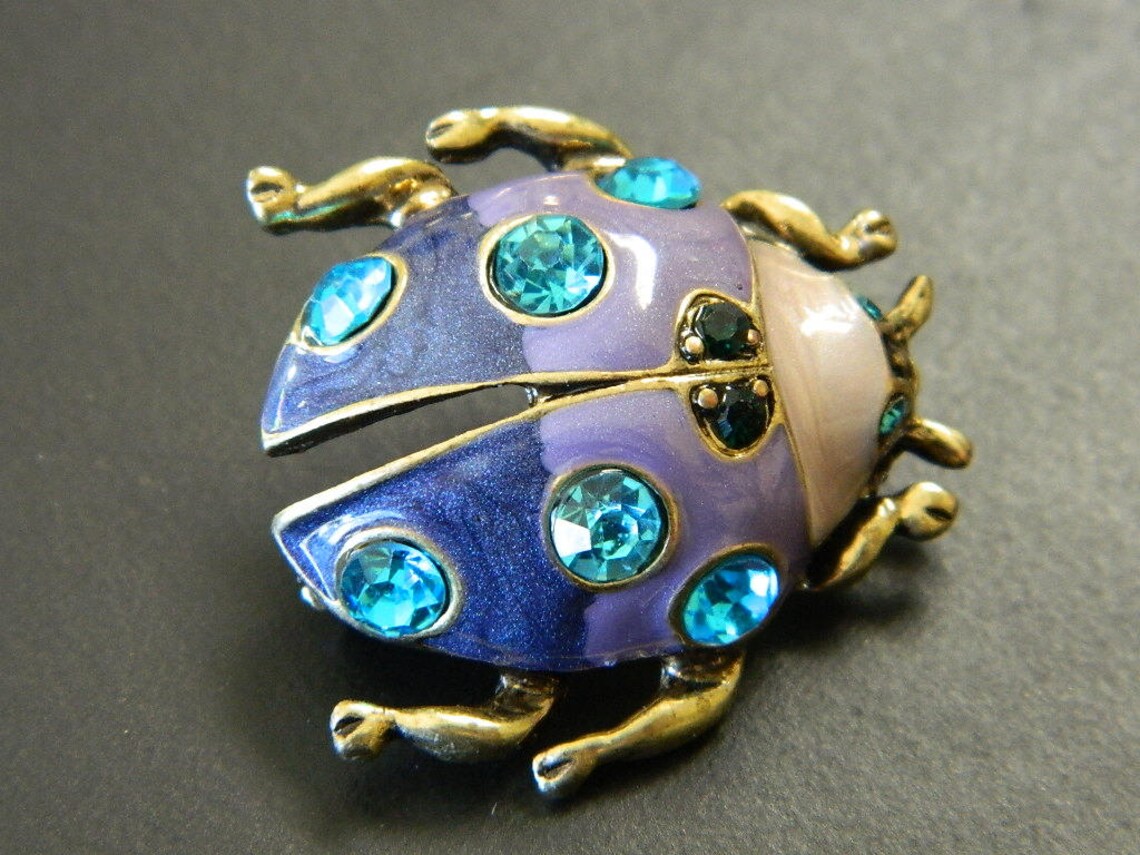 Gold Pewter & Aqua Blue Rhinestones Brooch Pin Retro Pewter | Etsy