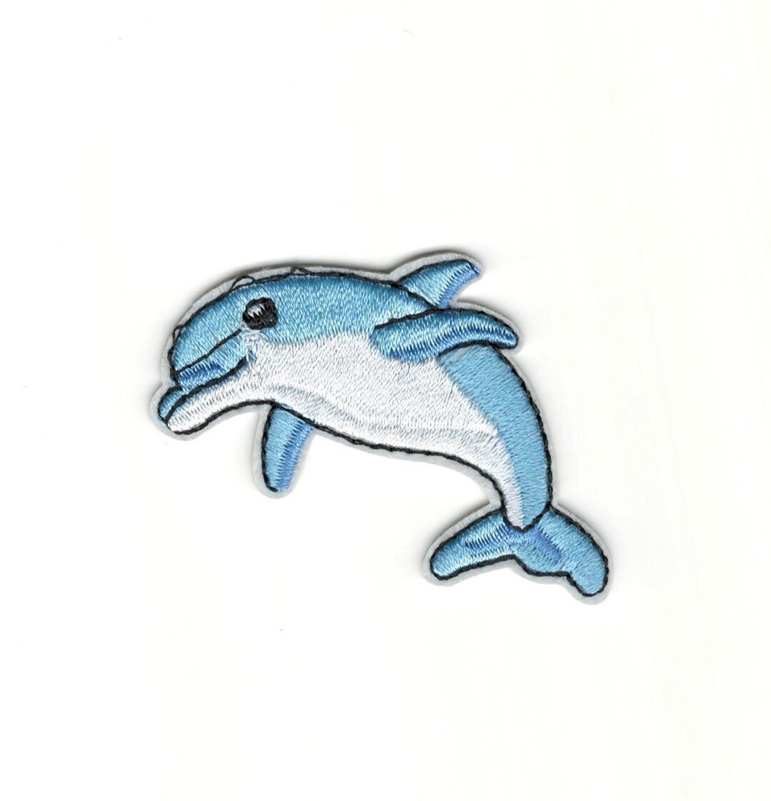 Cute Dolphin Embroidery Patch - Cartoon Blue & White Dolphin Kids Iron ...