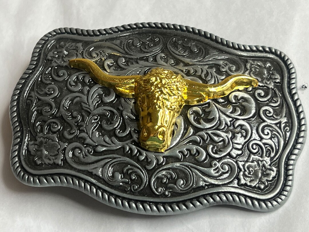 Highland Cattle Steer Bull Metal Belt Buckle - Gold & Silver Two Tone ...