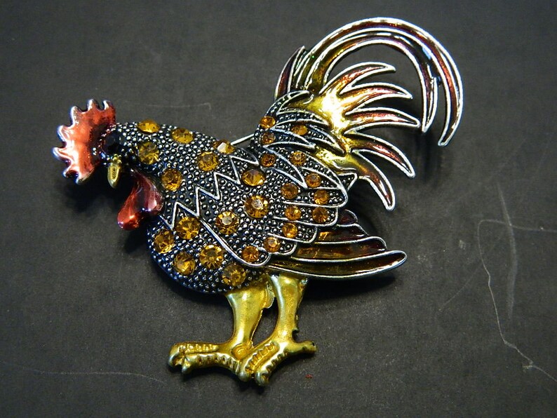 Big Rooster Red Comb Brooch Pin Silver Dotted Brushed Enamel - Etsy