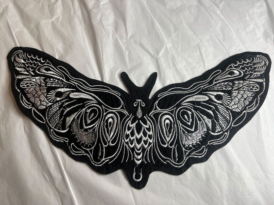 Big Silver & Black Lucky Moth in Flight Iron-on Embroidered Patch ...