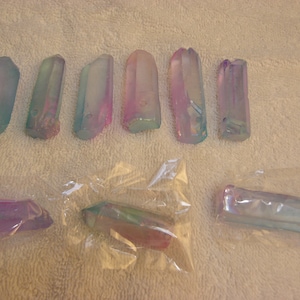 Tri-color Rainbow Angel Aura Terminated Quartz Crystal Drilled Larger ...