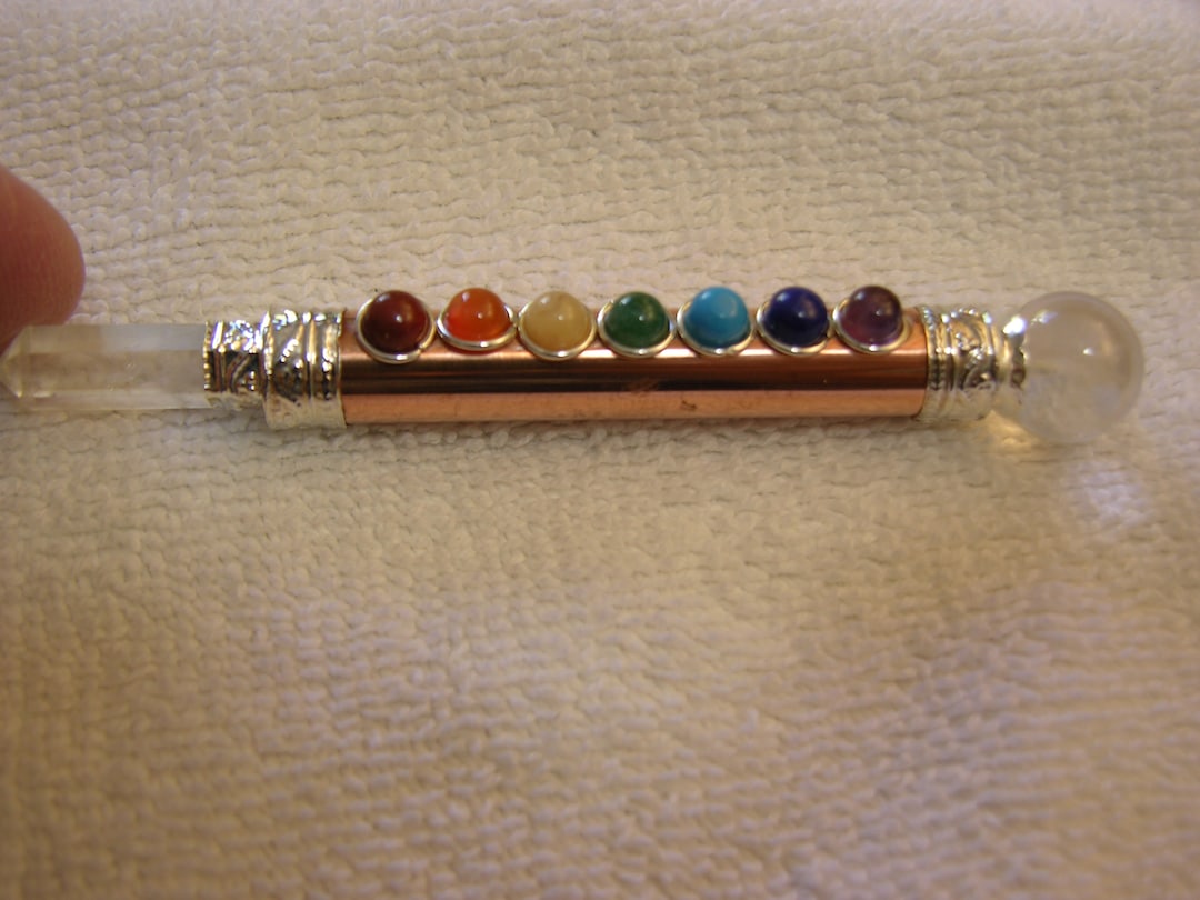 Wand Healing Stick Copper Chakra Stones Crystal Point & Sphere Sterling ...